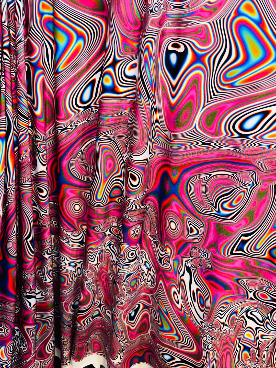 Spandex Fabric Modern Lava Design Pink Multicolor Print on Great ...