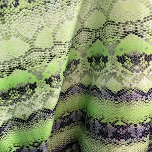 New Neon Green Snake Print on Poly 4 Way Stretch Spandex Fabric 58/60 ...