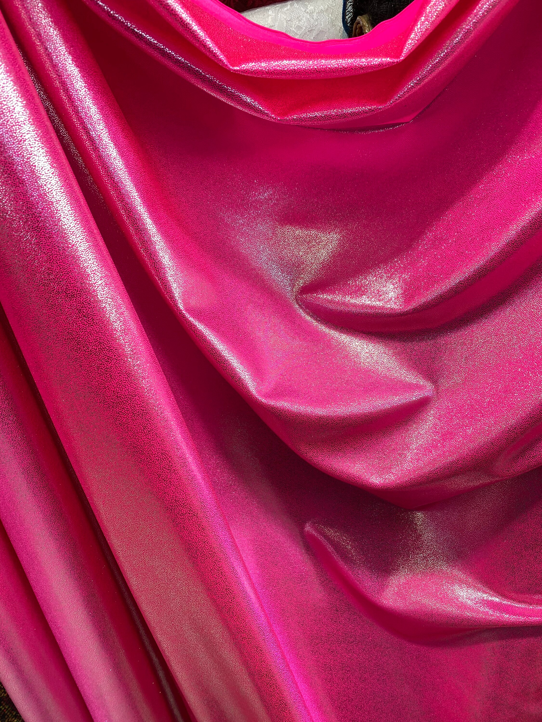 New foggy foil metallic nylon spandex neon pink/silver 4-way | Etsy
