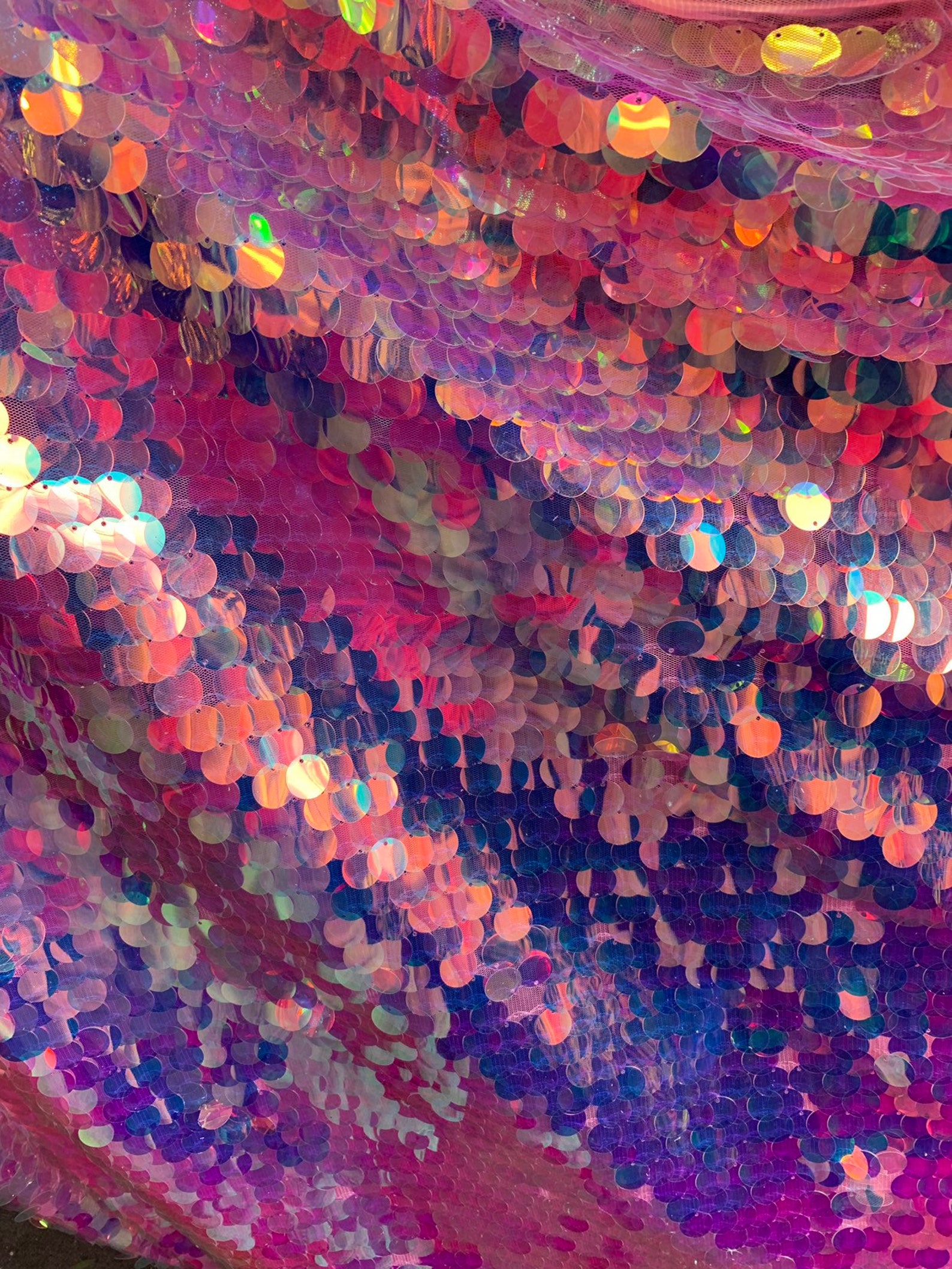 New iridescent pink sequins big paillette seq on stretch mesh | Etsy