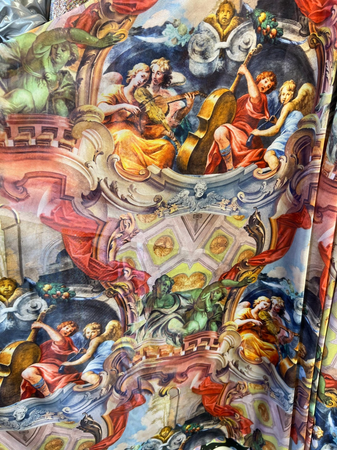 Celestial Angels Design Print on Great Quality of Power Mesh 4-way ...