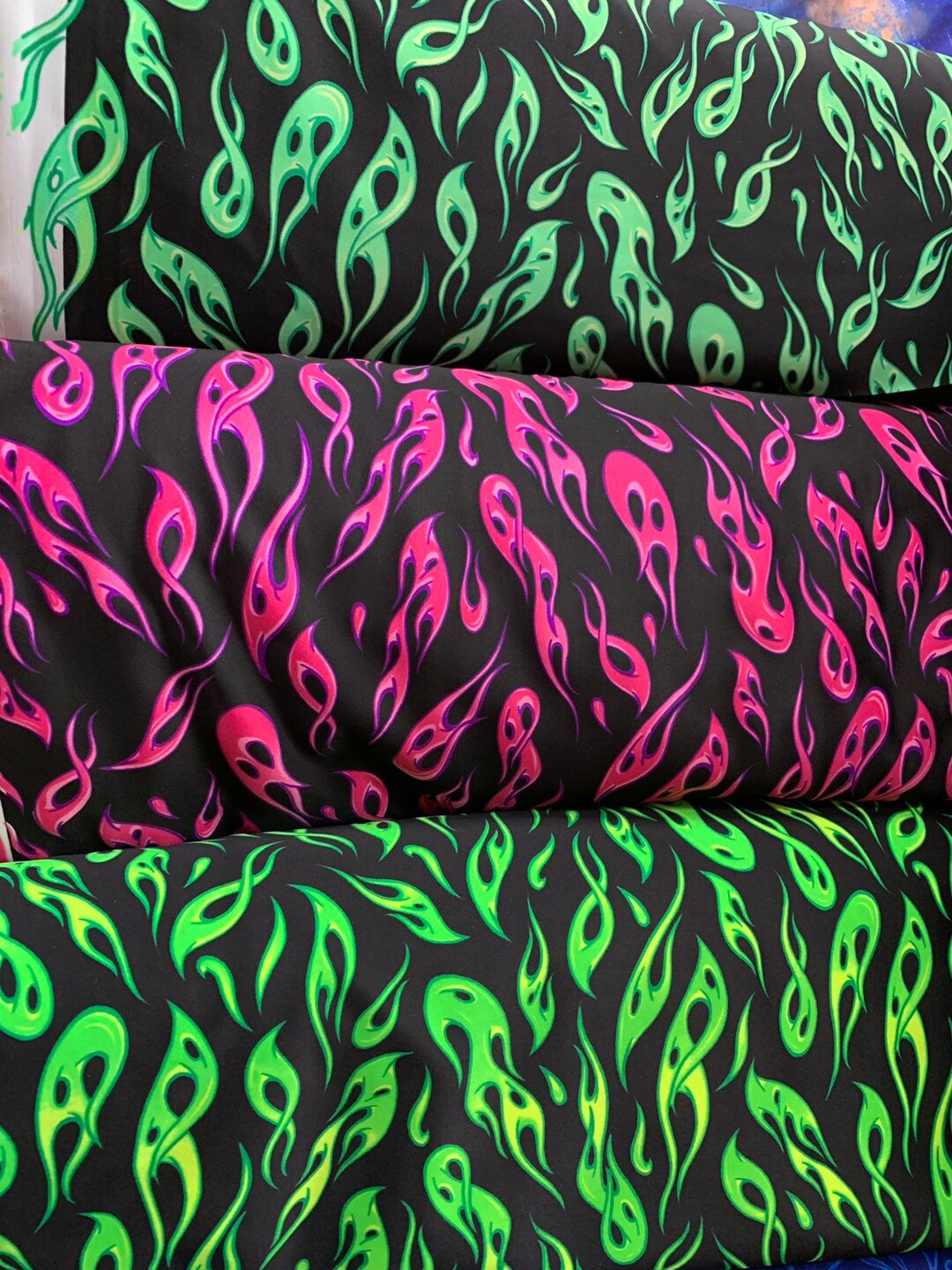 New Modern Fire Flame Design Print on Heavy Nylon Spandex 4way Stretch ...