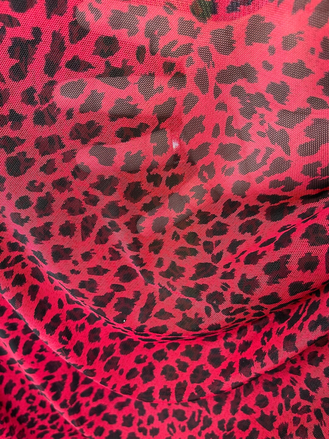 New Power Mesh Animal Print Leopard Design Red/black 4-way Stretch 58/ ...