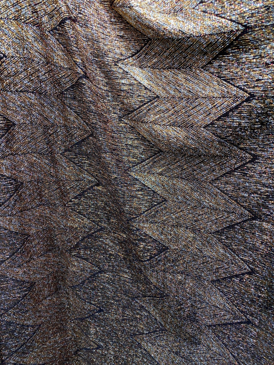 New Geometric Zigzag Design Metallic Poly Spandex Bronze Color Medium ...