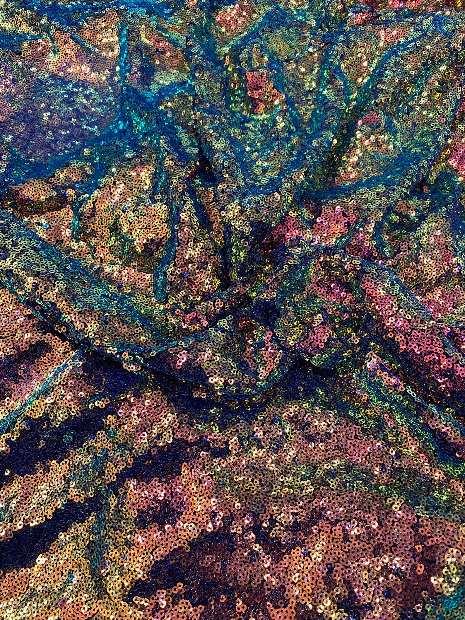 New Cosmic Iridescent Sequins Sapphire Bronze Color on Stretch Mesh 2 ...