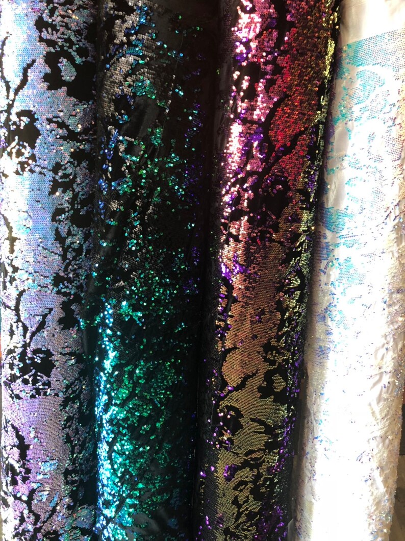 New Iridescent Patch Sequins on Heavy Stretch Velvet 4way 2tone Sequins ...