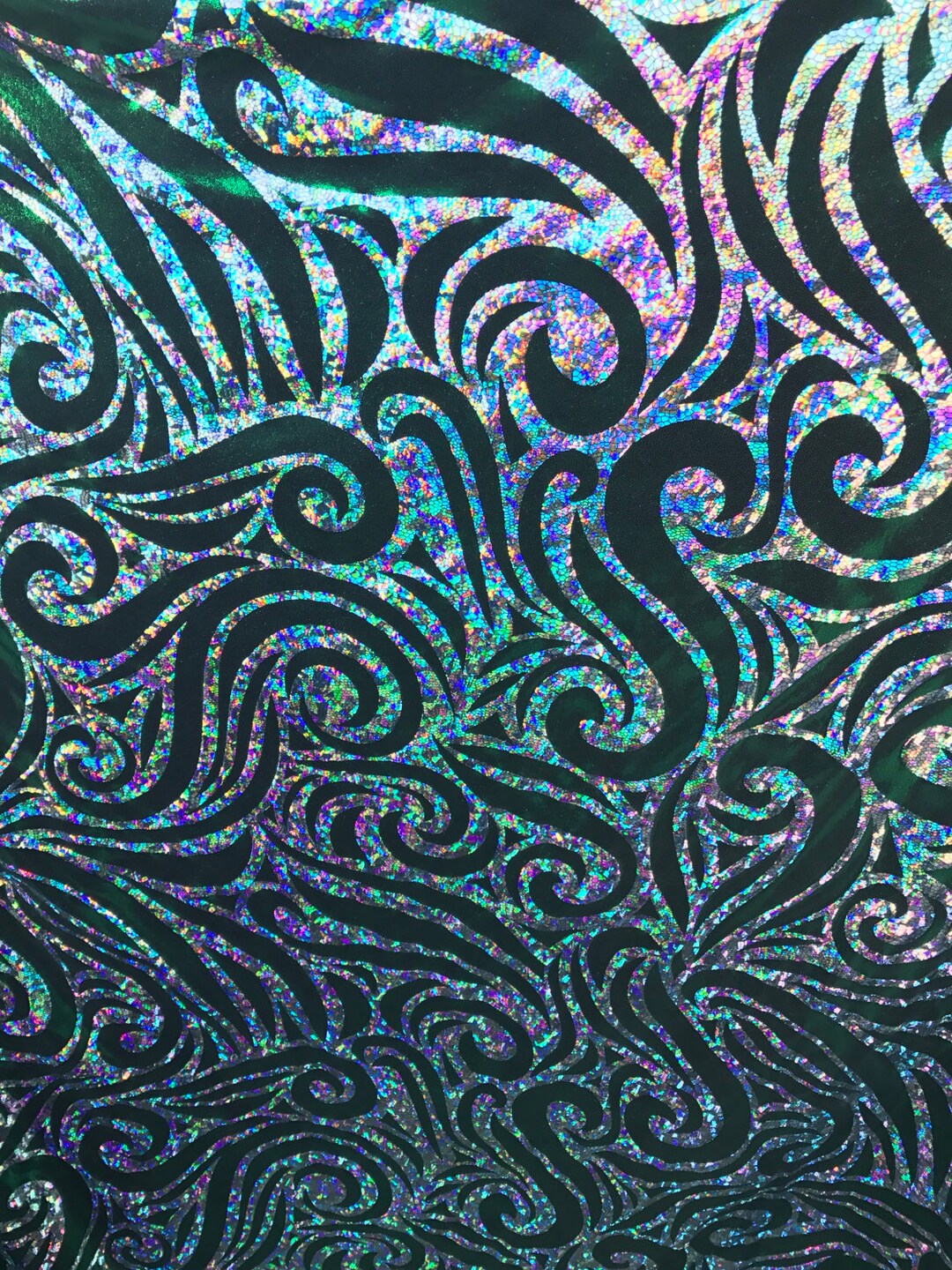 Swirl Design Hologram Foil Green/silver on Nylon Spandex 4way Stretch ...
