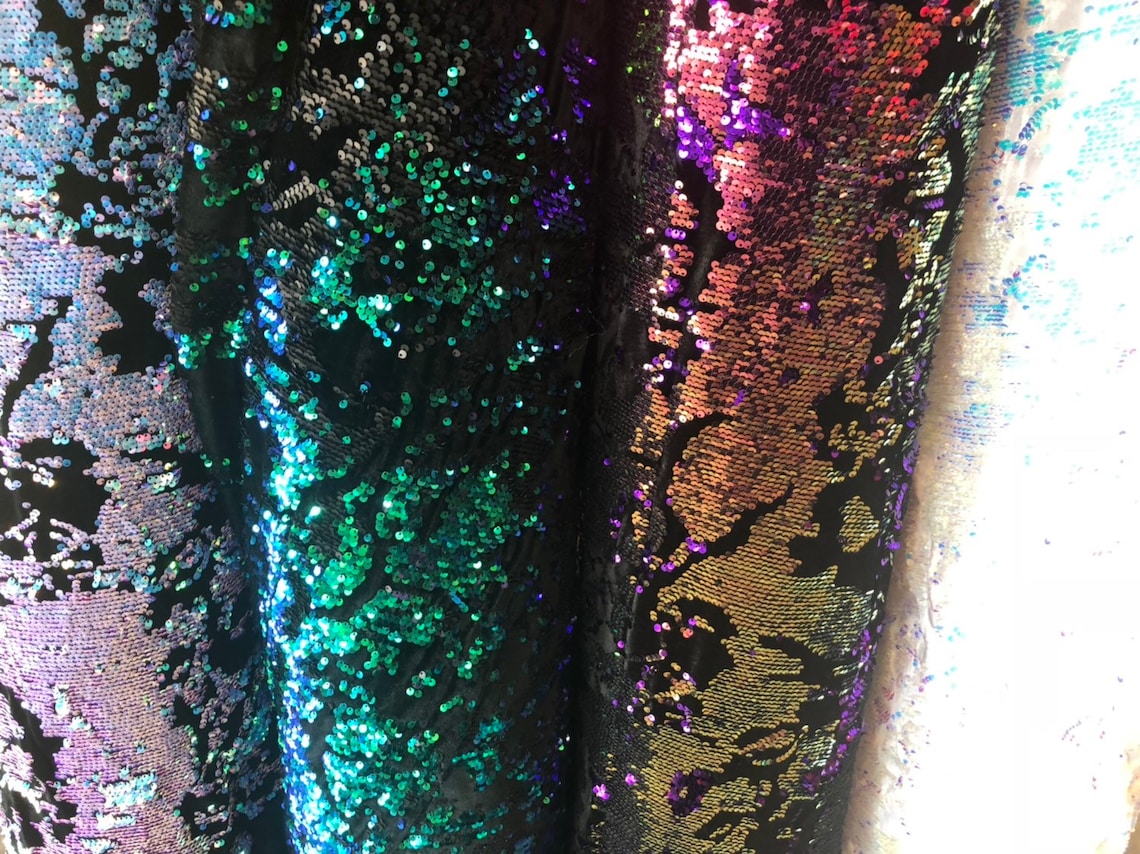 New Iridescent patch sequins on heavy stretch velvet 4way | Etsy