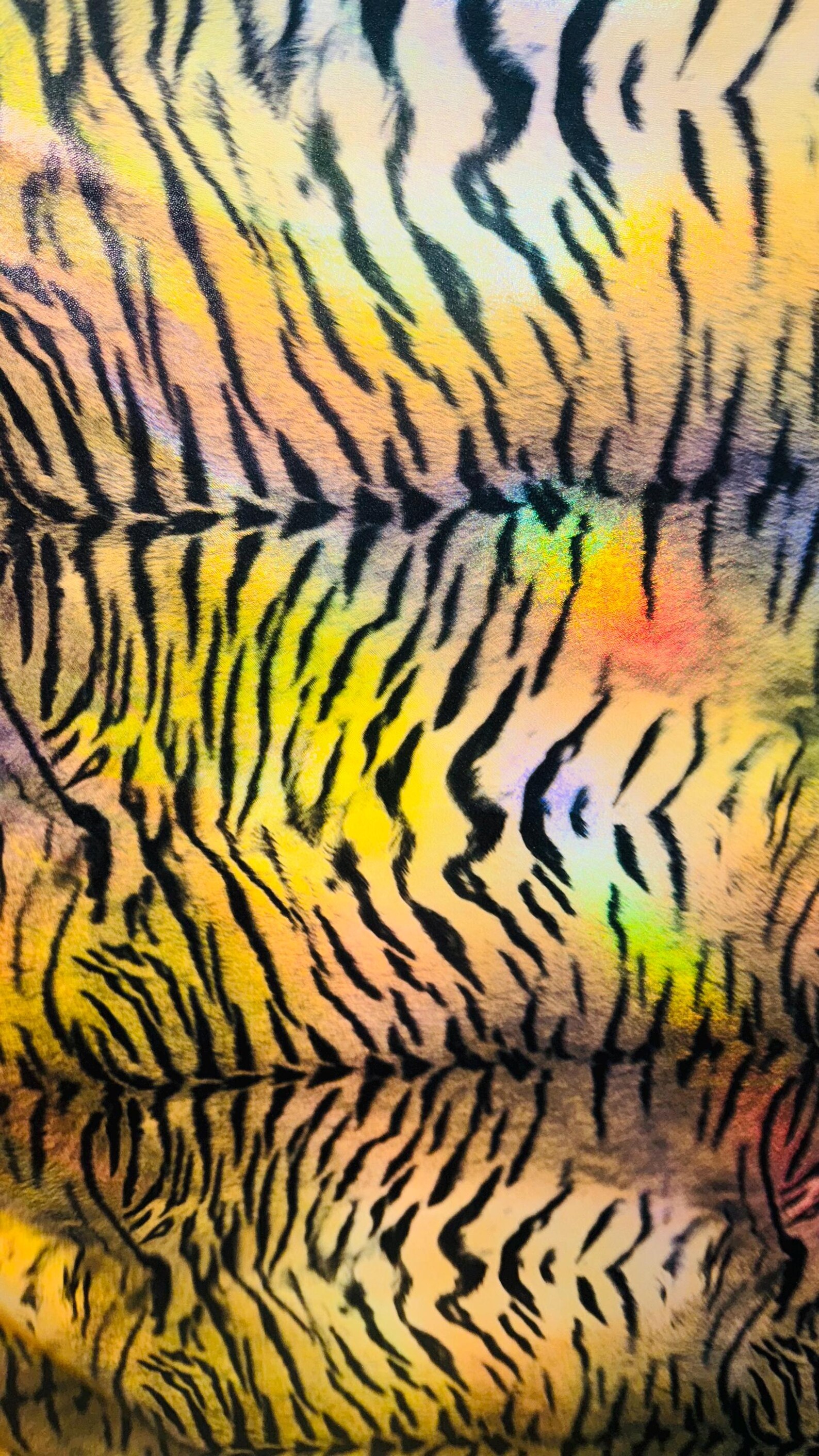 NEW Tiger Design on Iridescent Oil Slick Metallic Hologram Nylon ...