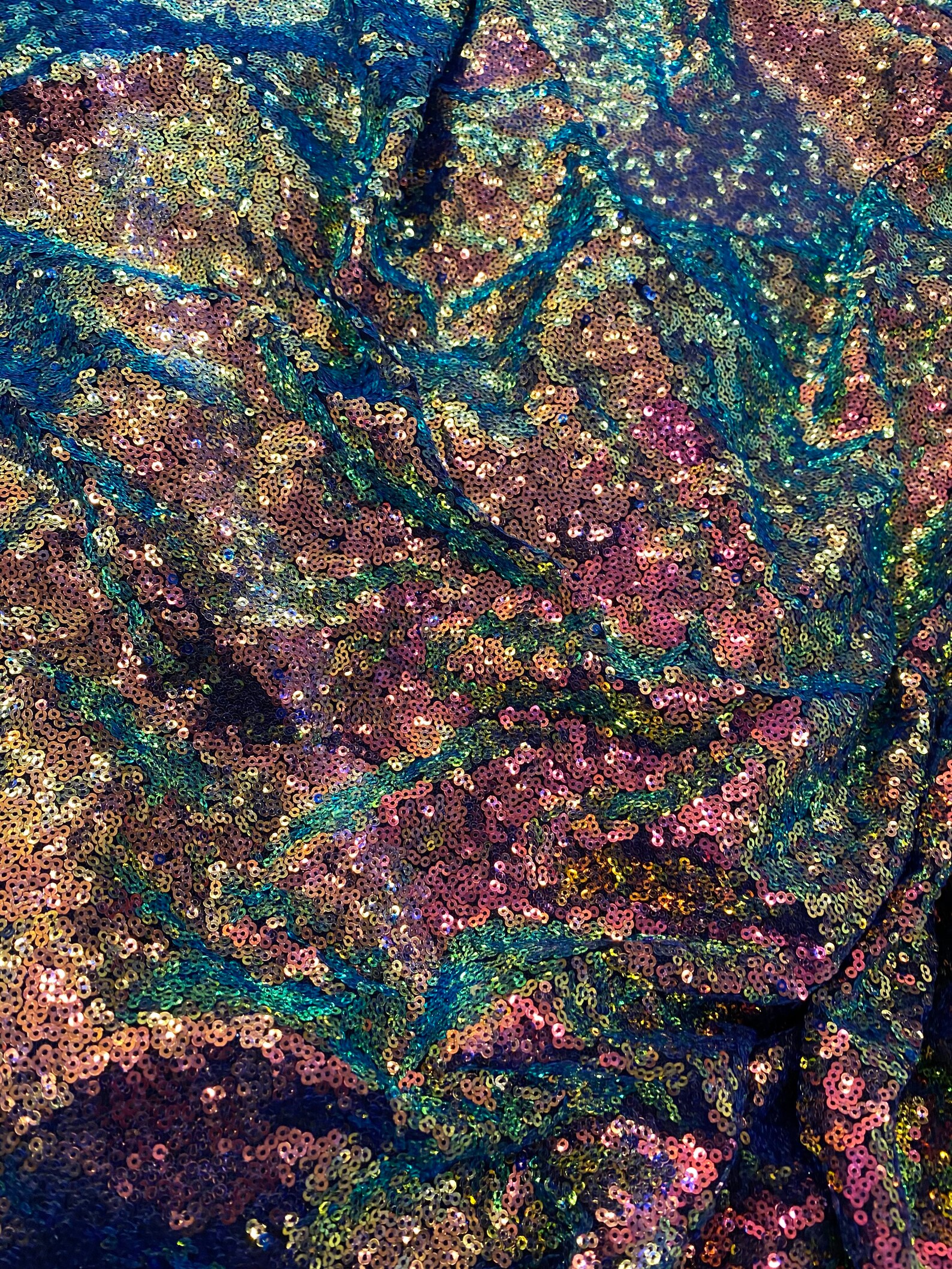 New Cosmic Iridescent Sequins Sapphire Bronze Color on Stretch Mesh 2 ...