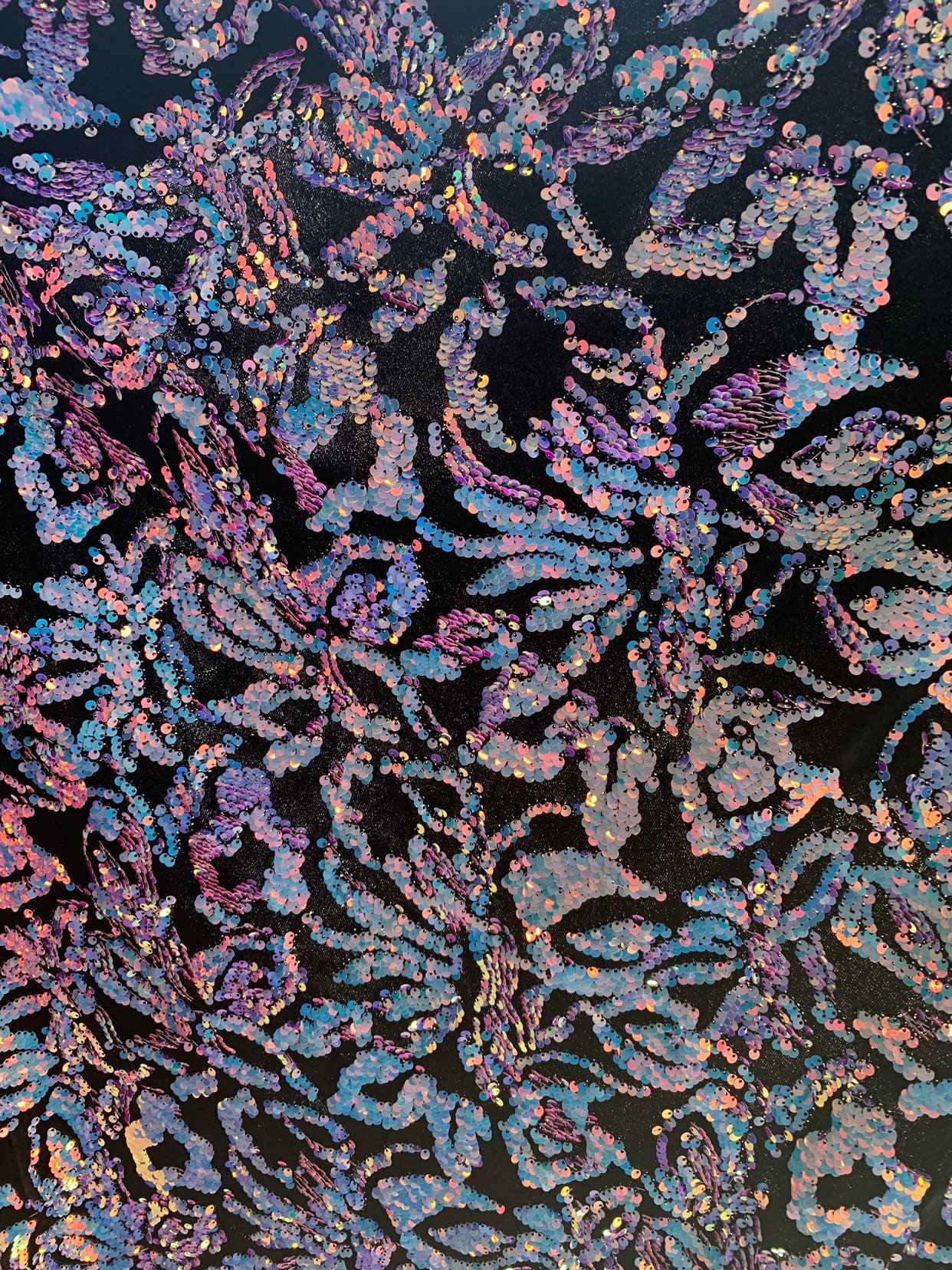 New Iridescent Sequins Isabella Flower Design on Heavy Black | Etsy