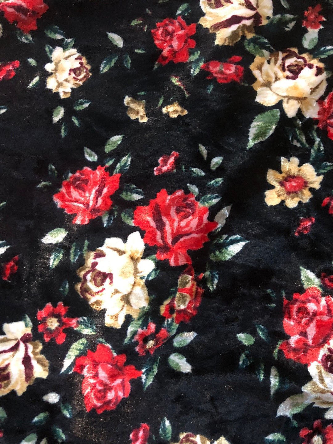 New Stretch Velvet Flower Design Black/multi 2way Stretch 58/60" Sold ...