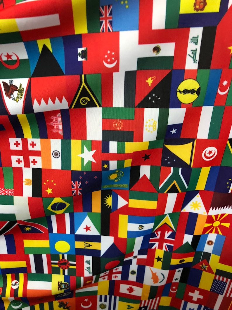New International Multi Flags Design Printed on Nylon Spandex 4way ...