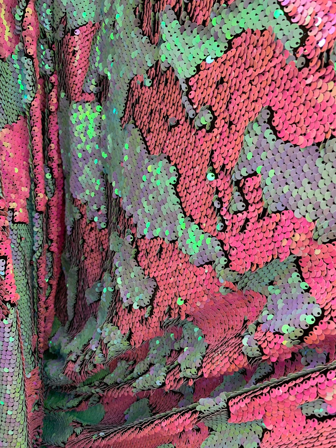 New mermaid reversible sequins aqua/ coral pink Iridescent | Etsy