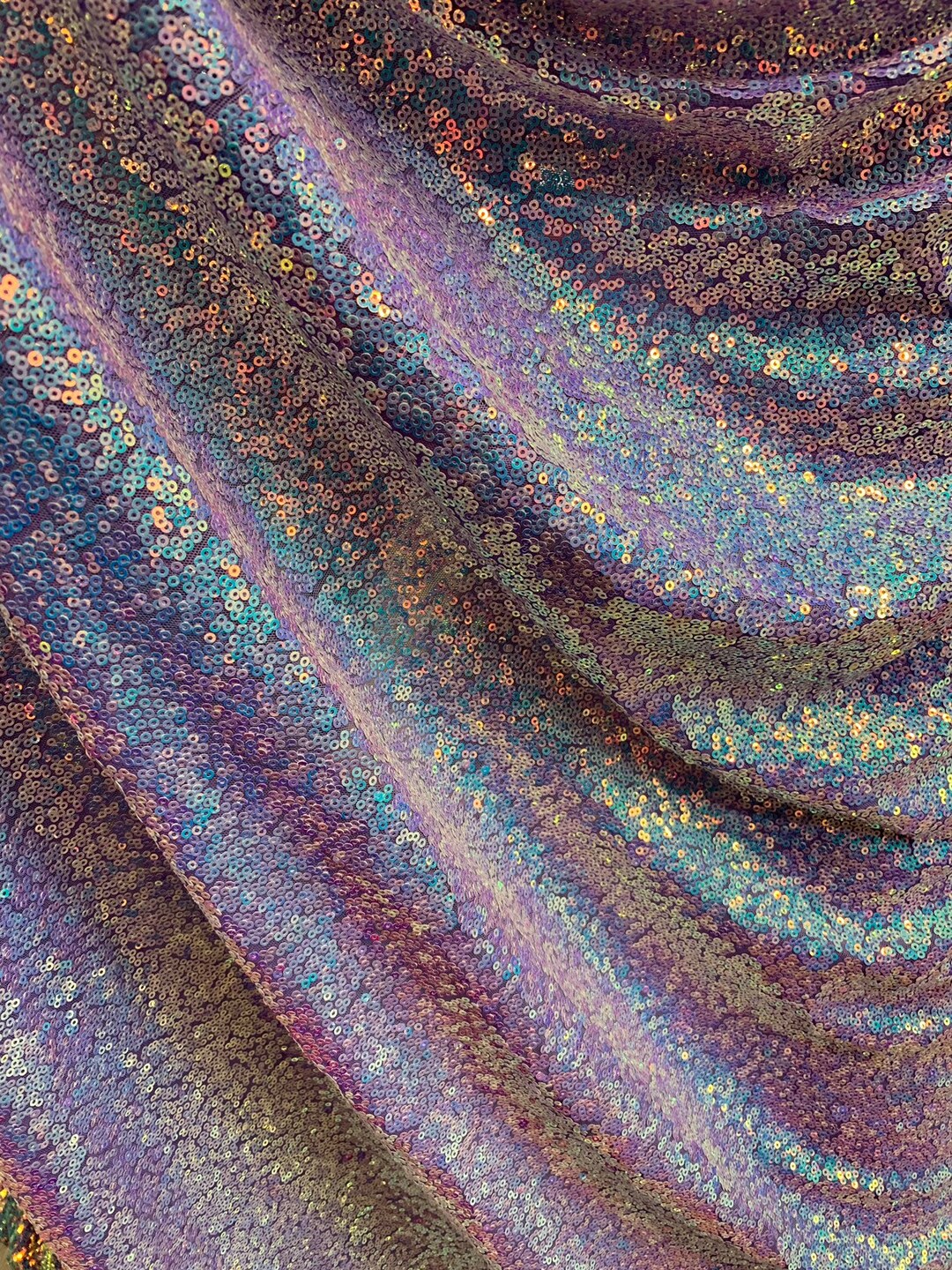 New Iridescent Mini Disco Sequins 3mm on Stretch Mesh 4way 58/60" Sold ...