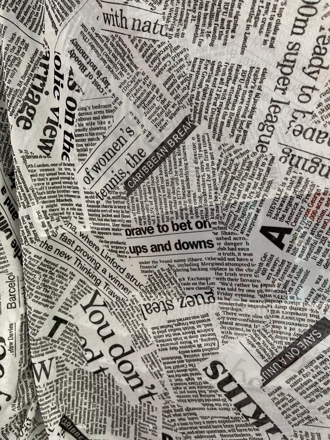 Newspaper Design Print on Great Quality of Power Mesh 4-way Stretch 58/ ...