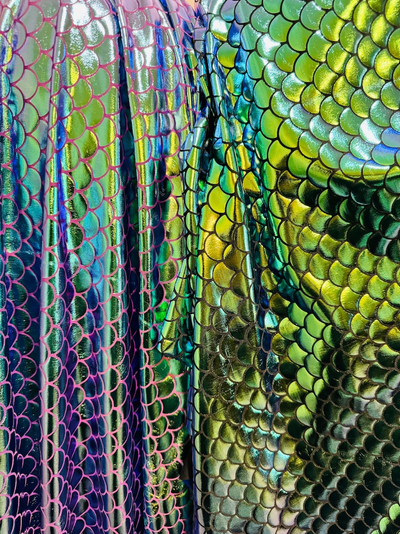 Luxury Mermaid Design Fish Scales Hologram Metallic Nylon Spandex 4-way ...
