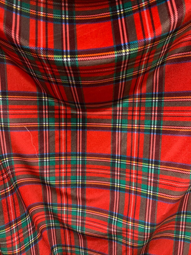 New Christmas Red Plaid Design Print on Heavy Stretch Velvet 4-way 58/ ...
