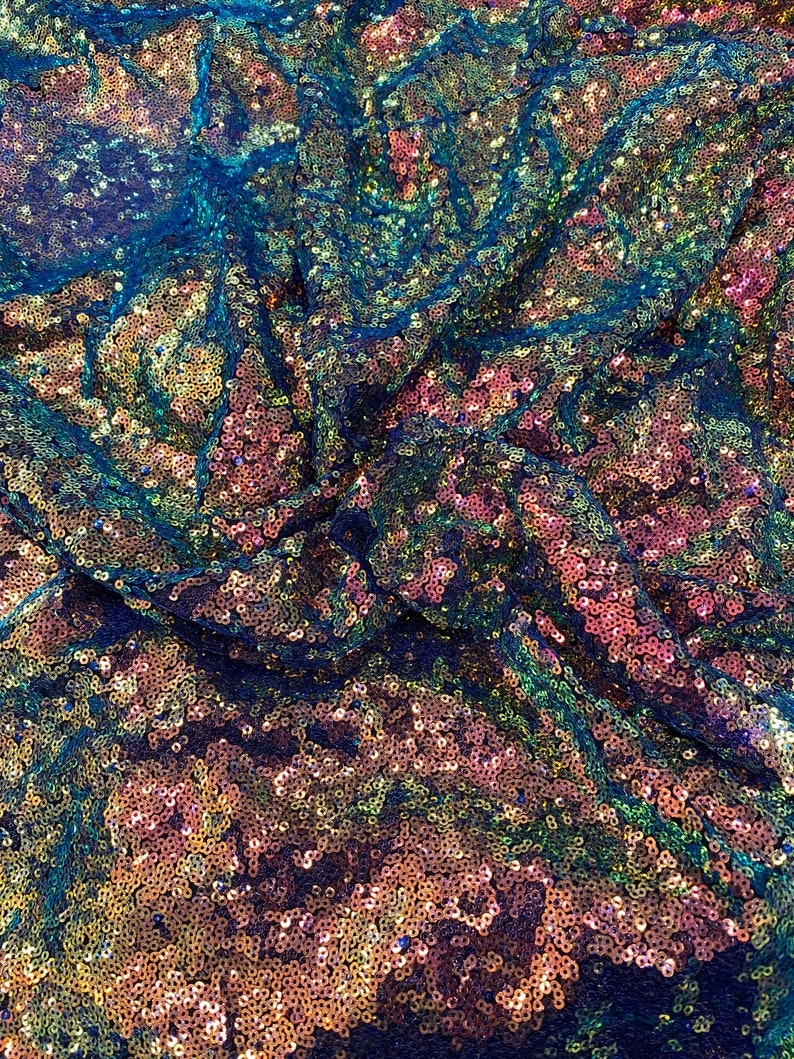 New Cosmic Iridescent Sequins Sapphire Bronze Color on Stretch Mesh 2 ...