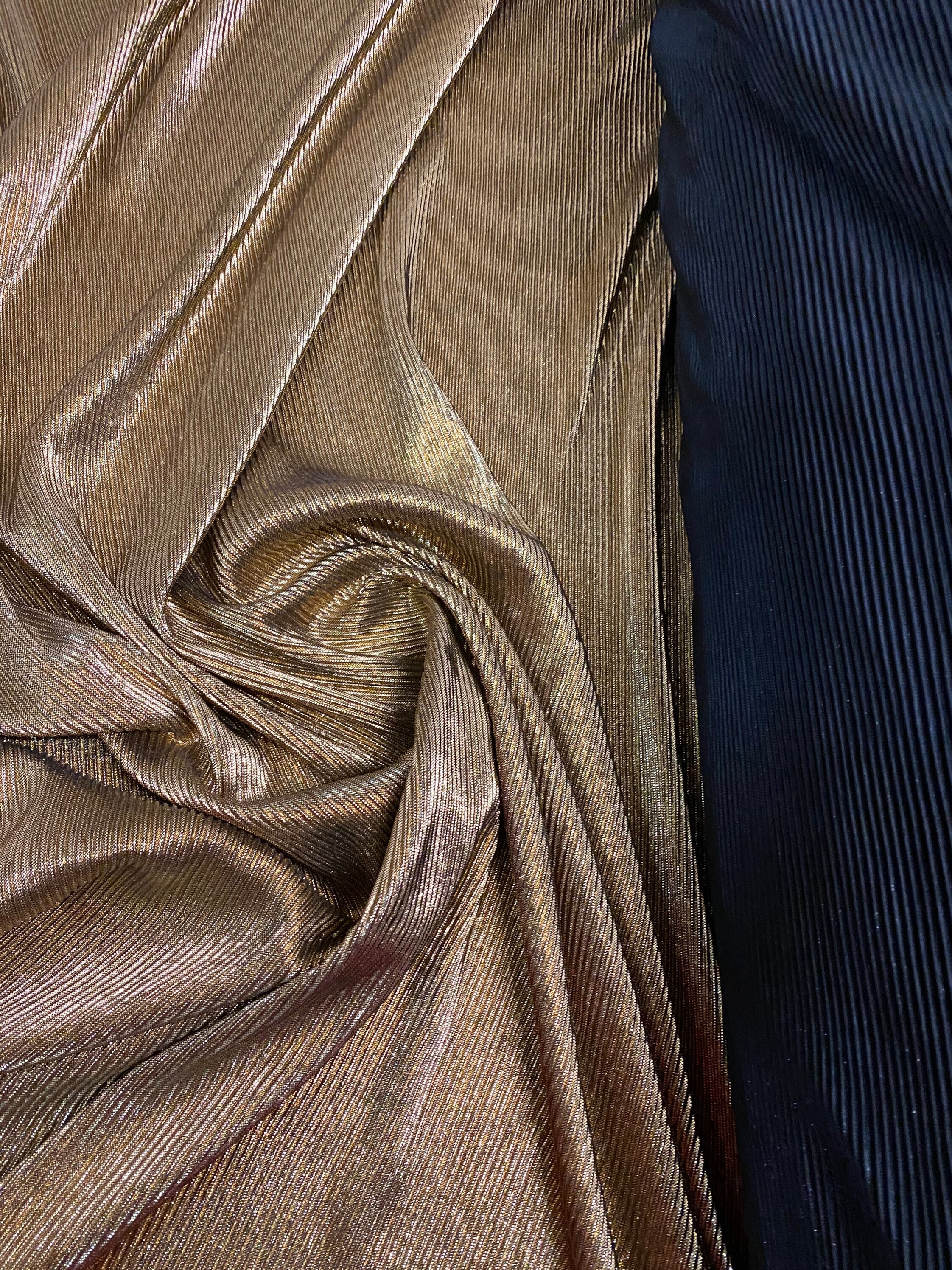 New accordion metallic pleated poly spandex black/gold 2-way | Etsy