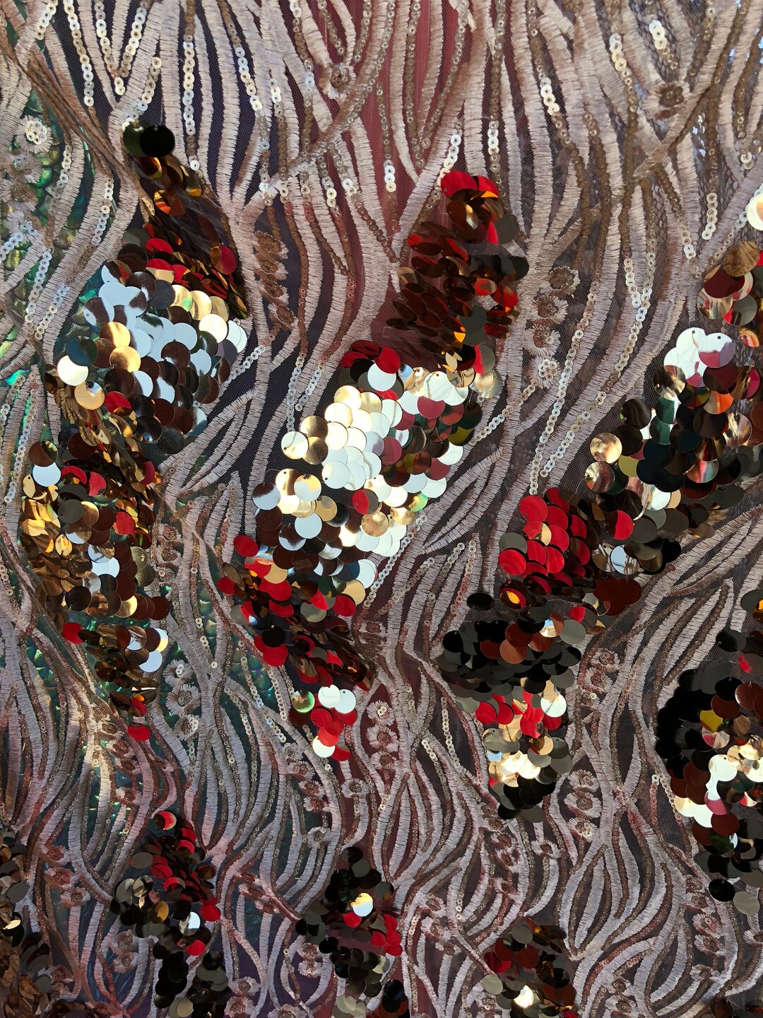 New Paillette Sequins on Stretch Mesh Embroidered 2way Stretch 55/57 ...