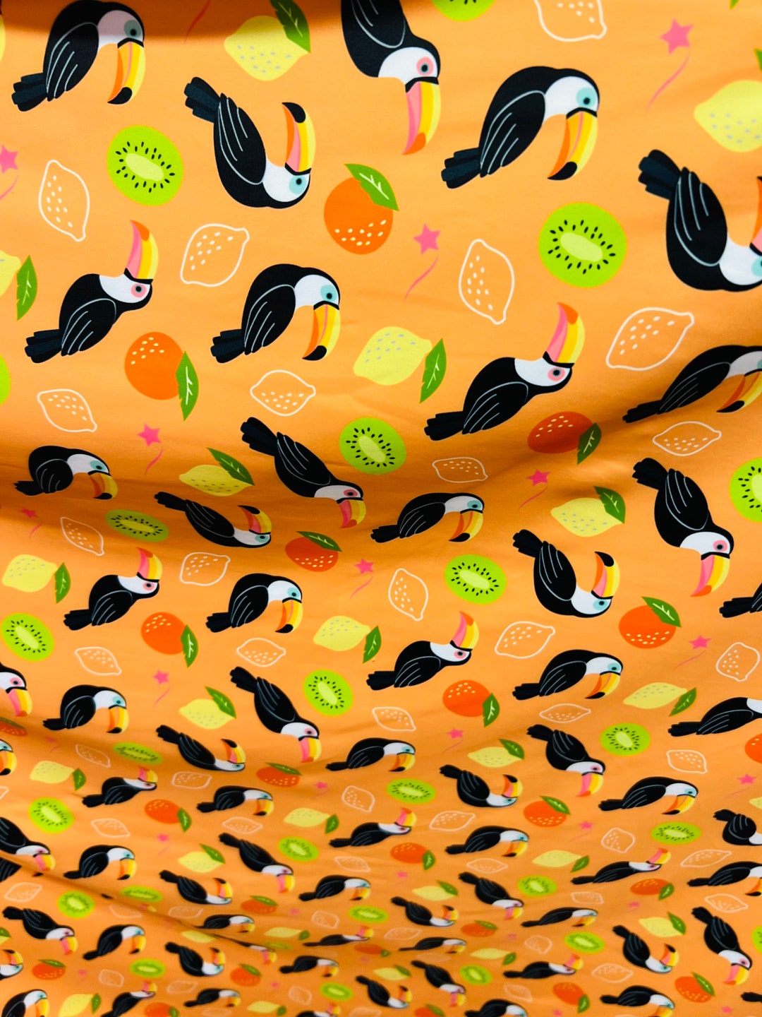 Toucan With Tutti-frutti Design Print on Great Quality of Nylon Spandex ...