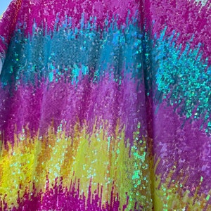 Rainbow Sequins Luxury Sequins Embroidered on Stretch Mesh 2-way 58/60 ...