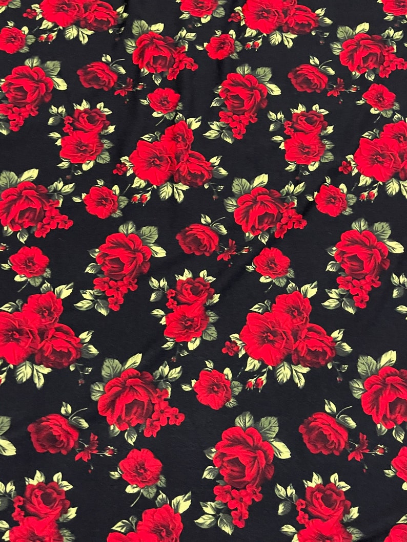 New Red Roses Design Print on Poly Spandex 4-way Stretch - Etsy