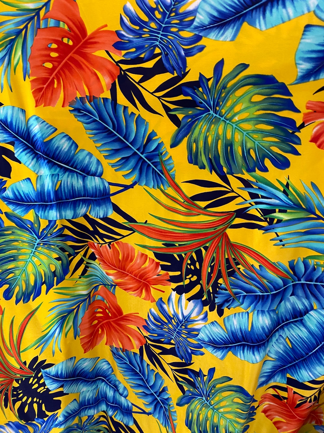 New Hawaiian Design Yellow/multicolor Print on Poly Spandex Medium ...