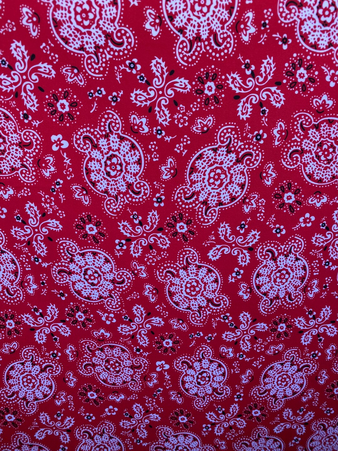 Red Bandana Design Print on Great Quality of Brushed Poly Spandex 4-way ...
