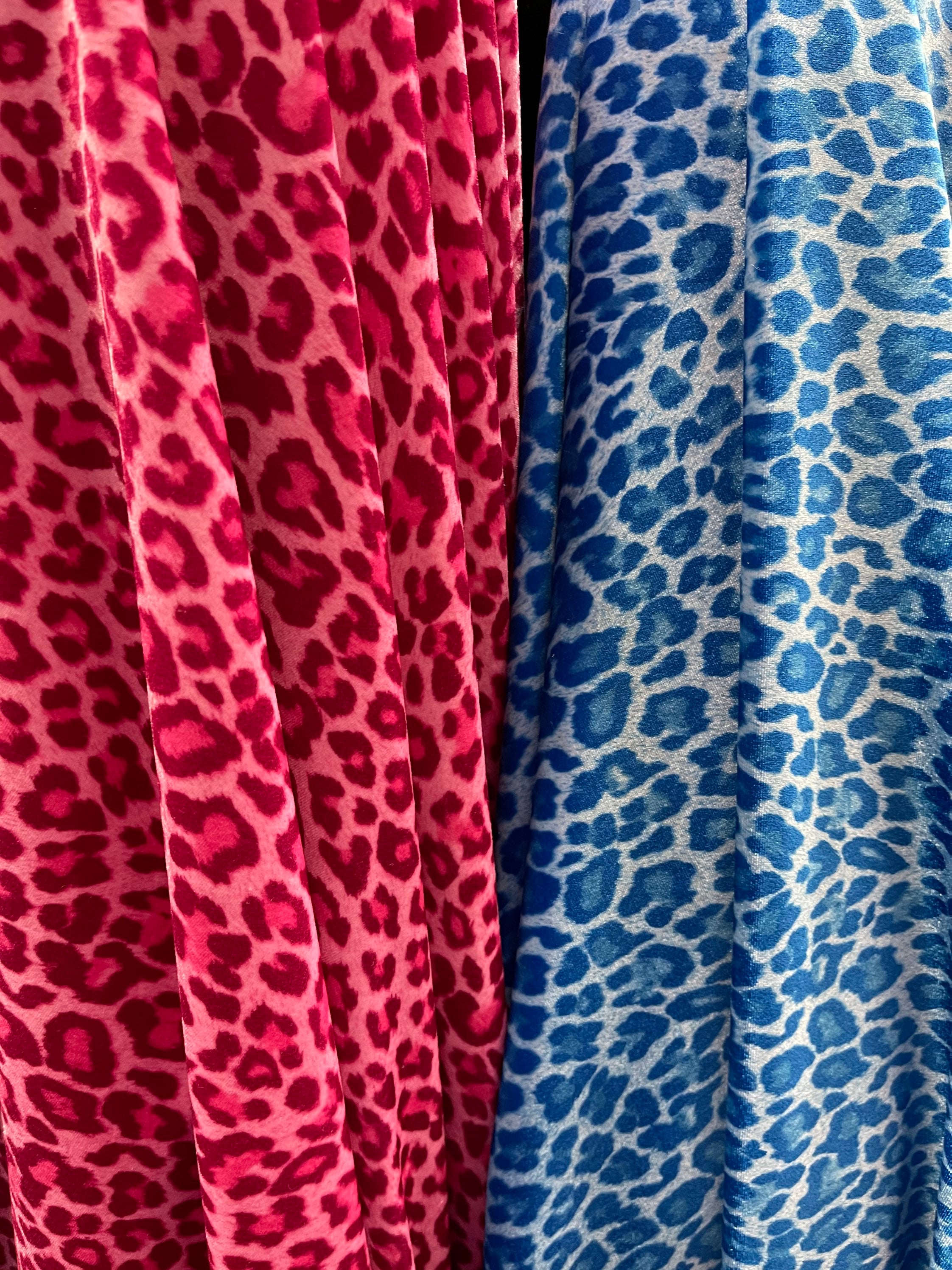New Exotic Leopard Design Pink and Blue Color Print on Heavy Stretch ...