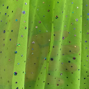 New Power Mesh Neon Green With Hologram Sequins All Over 4-way Stretch ...