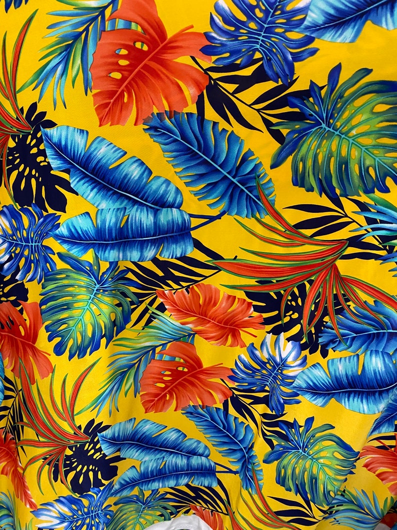 New Hawaiian Design Yellow/multicolor Print on Poly Spandex | Etsy