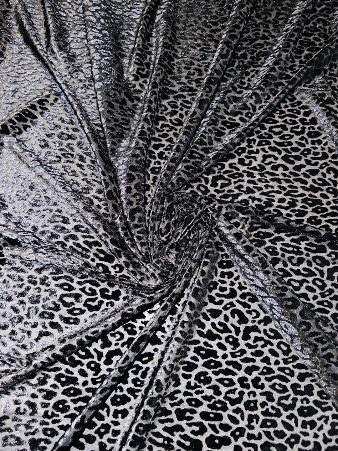 New Exotic Cheetah Design Luxury Black Burnout Stretch Velvet 4-way ...