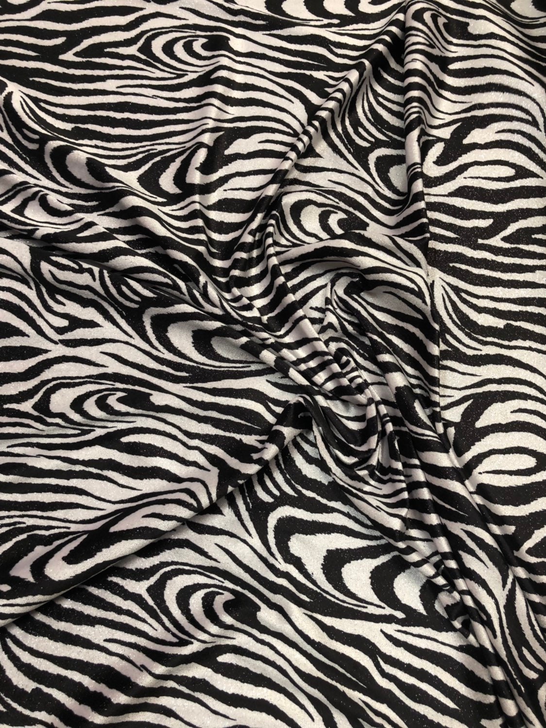 Zebra Design With Silver Glitter on Heavy Stretch Velvet 4way 58/60 ...