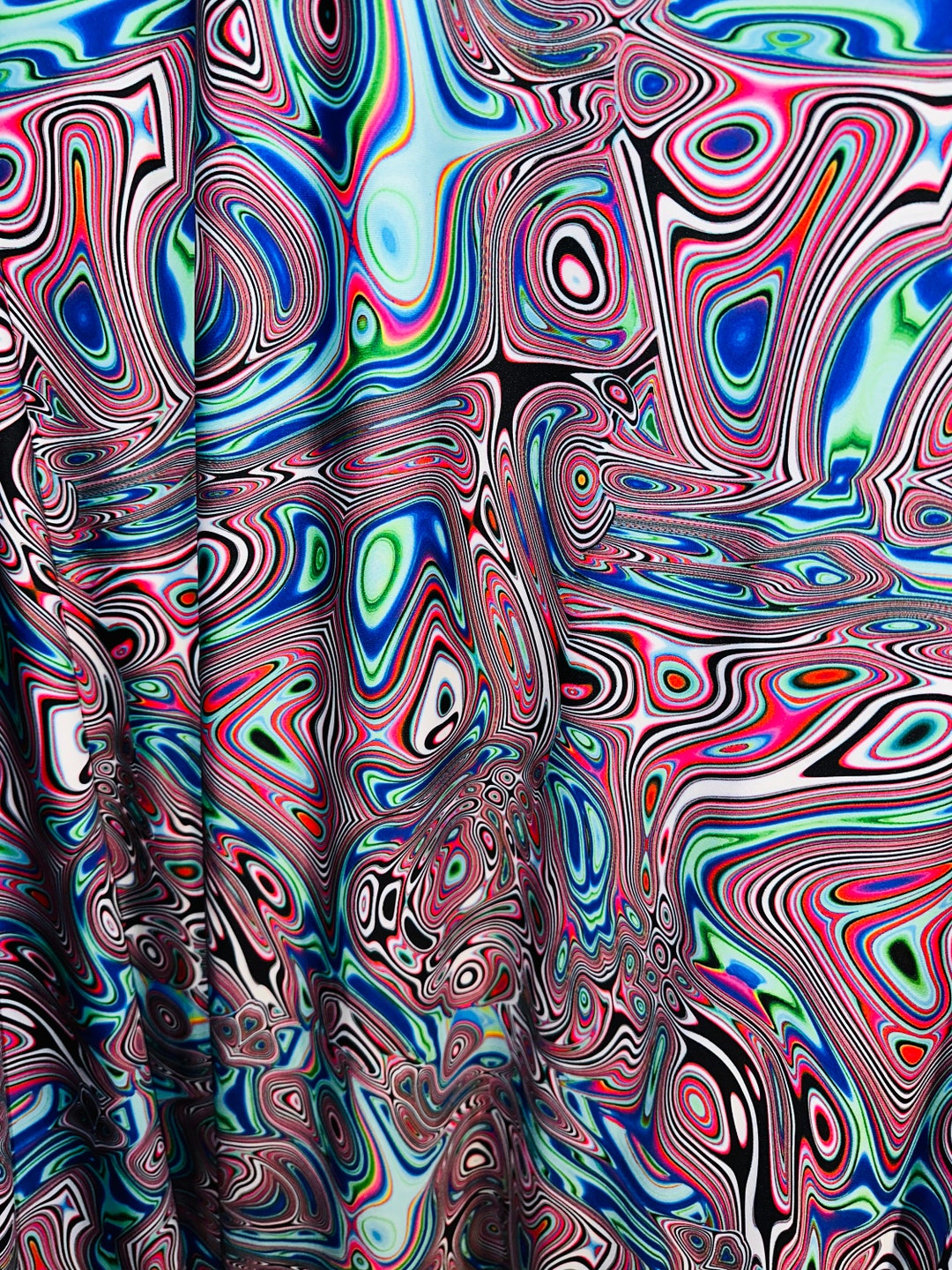 Spandex Fabric Modern Lava Design Blue Multicolor Print on Great ...