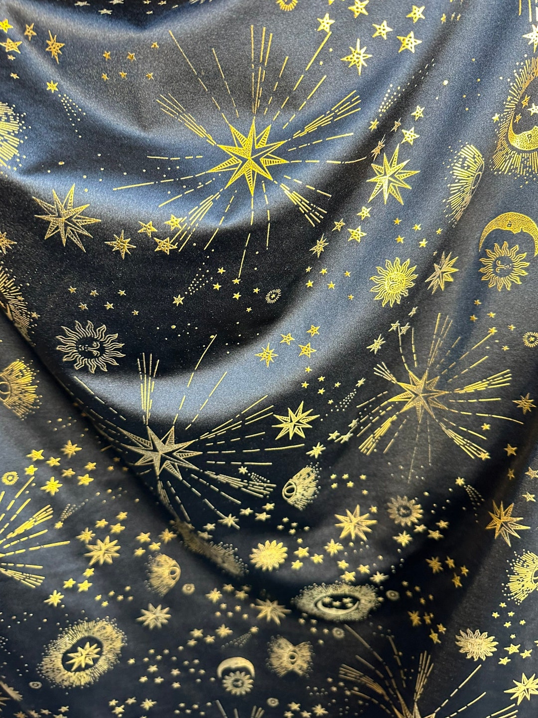 Celestial Metallic Nylon Spandex Stars and Moon Design on Best Quality ...