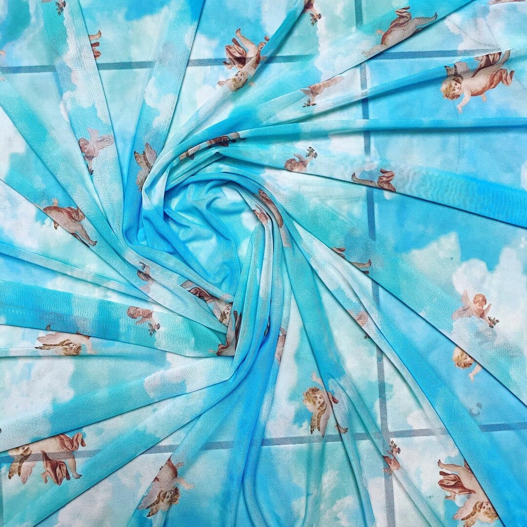 New Divine Celestial Angels Design Aqua Blue Color Print on Great ...