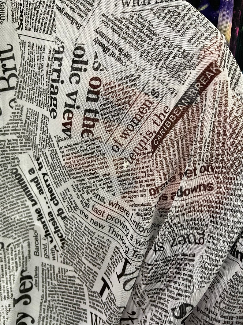 Newspaper Design Print on Great Quality of Power Mesh 4-way Stretch 58/ ...