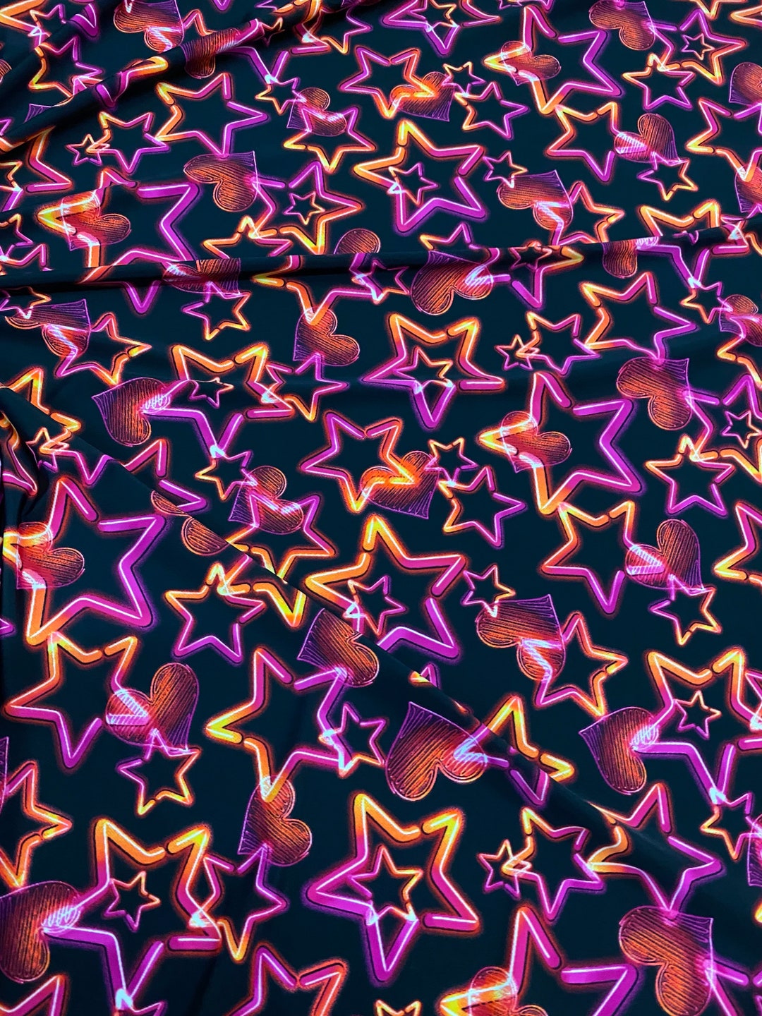 New 3D Stars Design Black Multicolor Print on Nylon Spandex 4-way ...