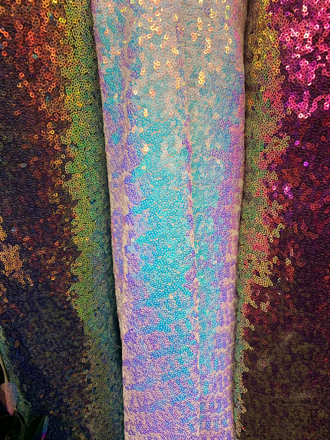New Iridescent Sequins Cosmic Design 2tone Glitz Sequins on Stretch ...