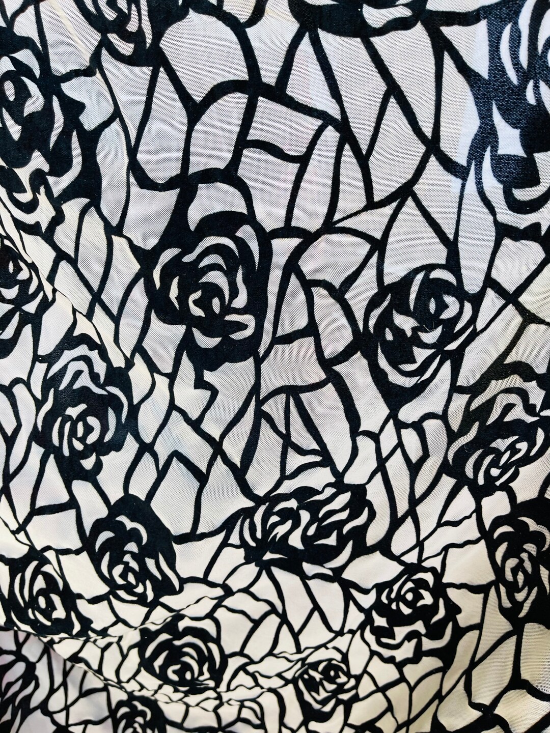 New Rose Design Flocking Print on Nude Power Mesh 4-way Stretch 58/60 ...