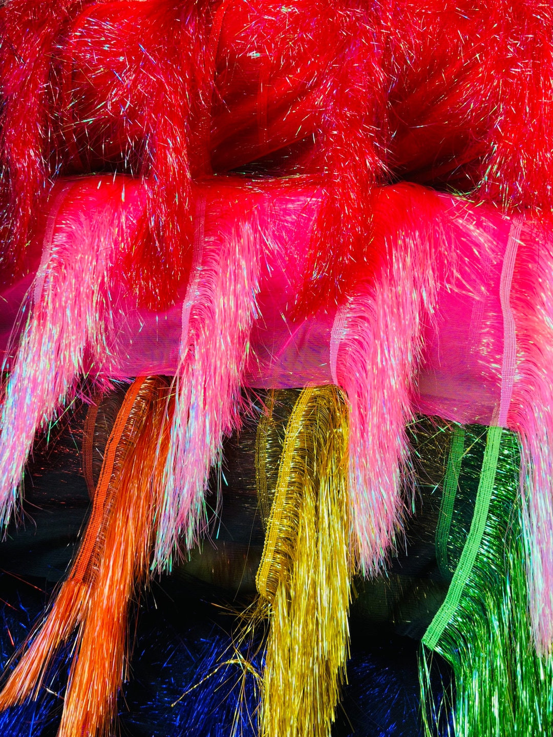 Fancy Multi Tinsel Fringe Design Metallic Long Hair Embroidered on ...