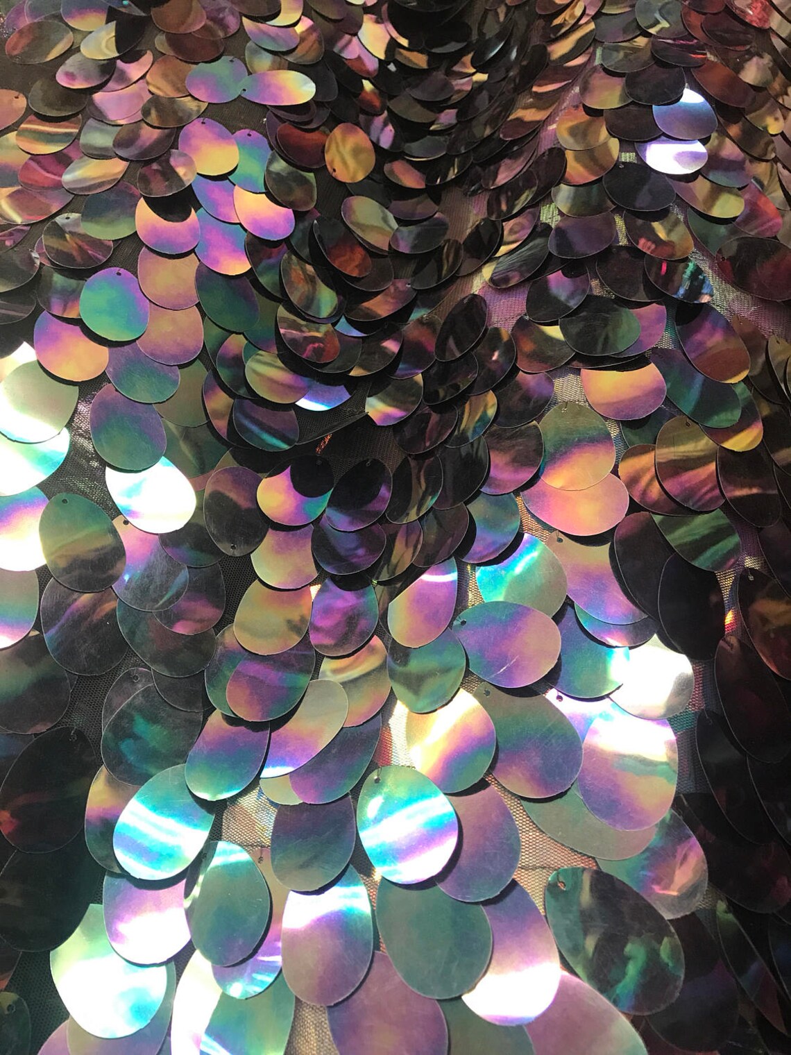 NEW Iridescent Jumbo Size Tear Drop Sequins on Stretch Mesh Base 2 Way ...