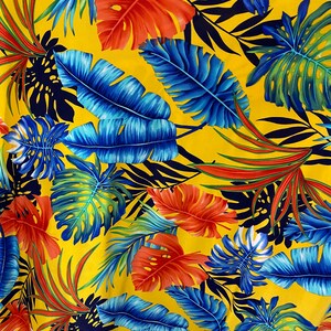 New Hawaiian Design Yellow/multicolor Print on Poly Spandex Medium ...