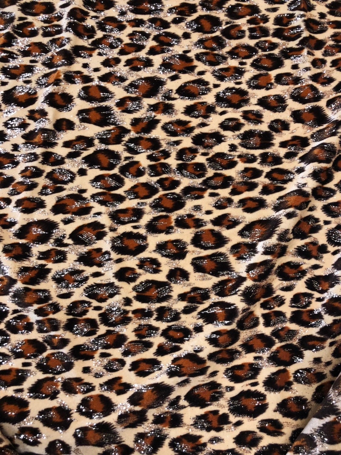Leopard Design With Gold Glitter Print on Velvet 420gsm 4way Stretch 58 ...