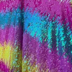Rainbow Sequins Luxury Sequins Embroidered on Stretch Mesh 2-way 58/60 ...