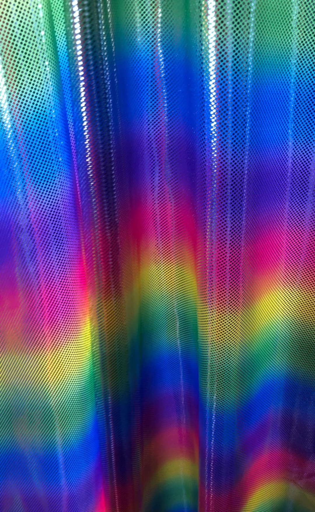 New Metallic Rainbow Design With Silver Dots Nylon Spandex 4way Stretch ...