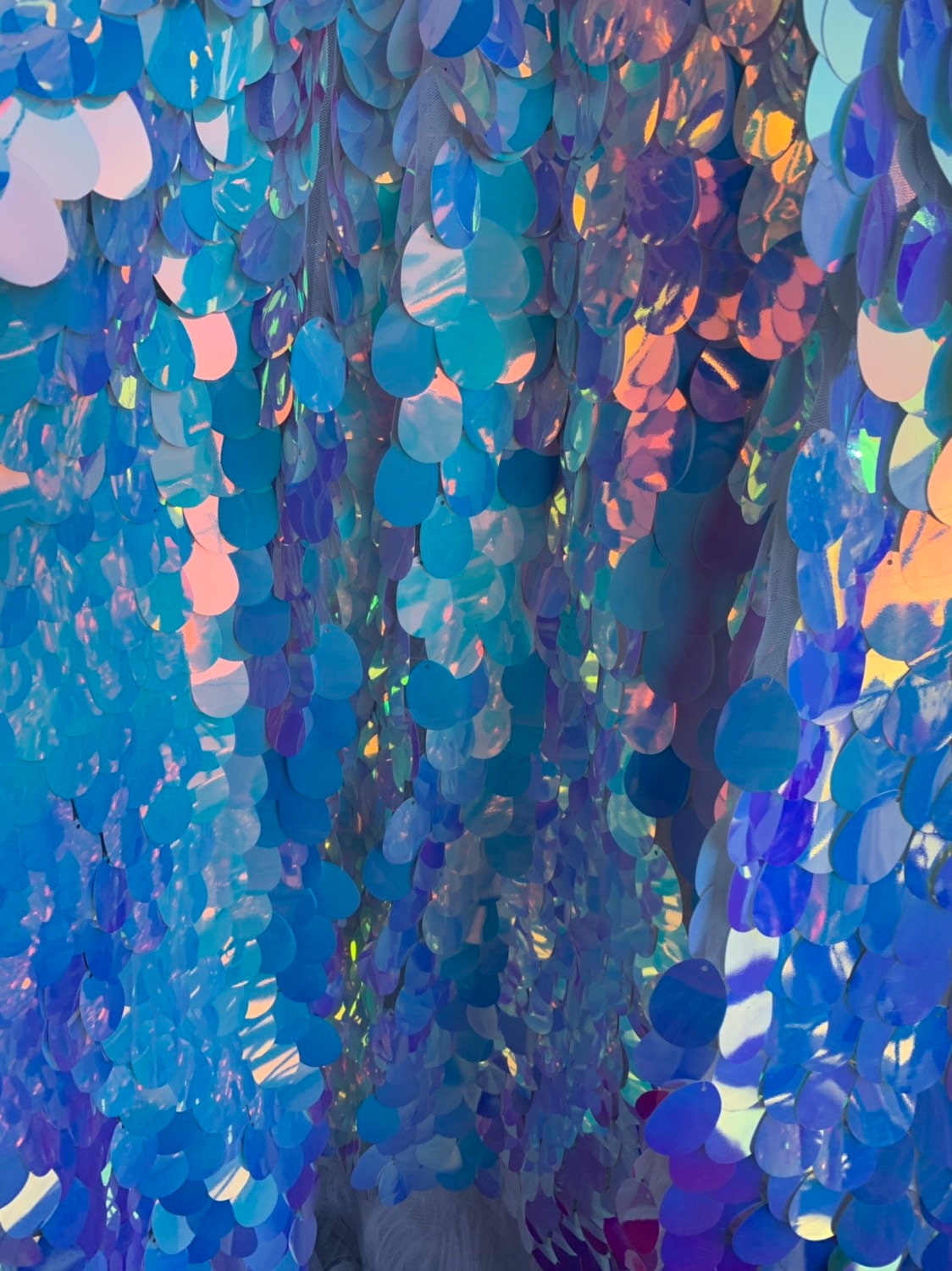 Teardrops sequins jumbo size iridescent mirror white stretch | Etsy