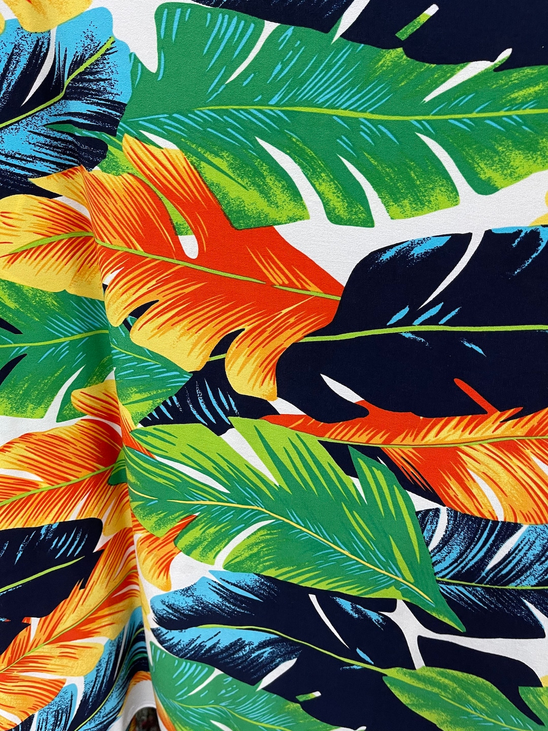New Tropical Big Leaf Design Multicolor Print on Poly Spandex 4-way ...